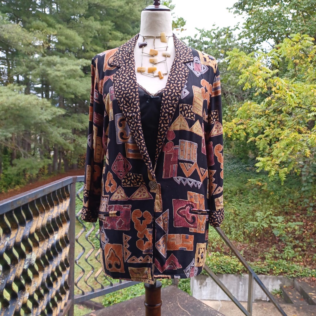 Vintage 90s Lightweight Loose Fit Blazer, Funky Tribal Print, Small ...