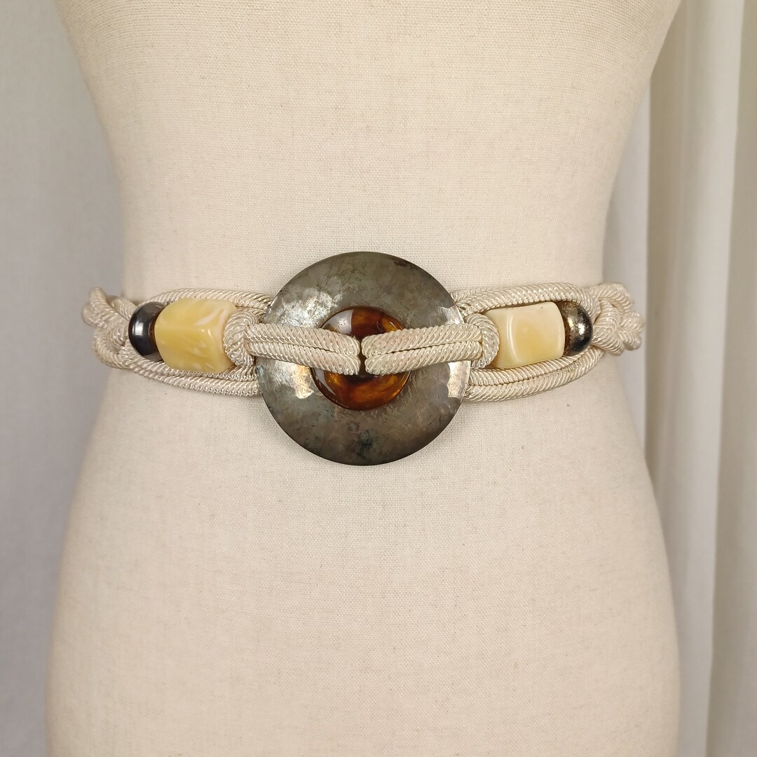 Vintage 80s Chunky Beaded Rope Belt, 28, Small, Neutral, Statement Belt ...