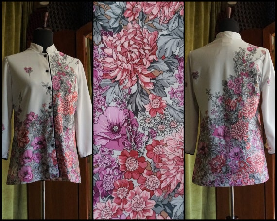 Vintage 70s Teddi of California Poppy Print Mandarin Collar - Etsy