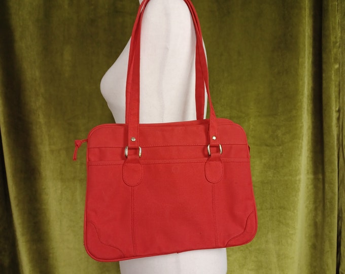 Vintage 60s Red Canvas Zippered Mini Tote, 9” X 12” X 5", Small but ...