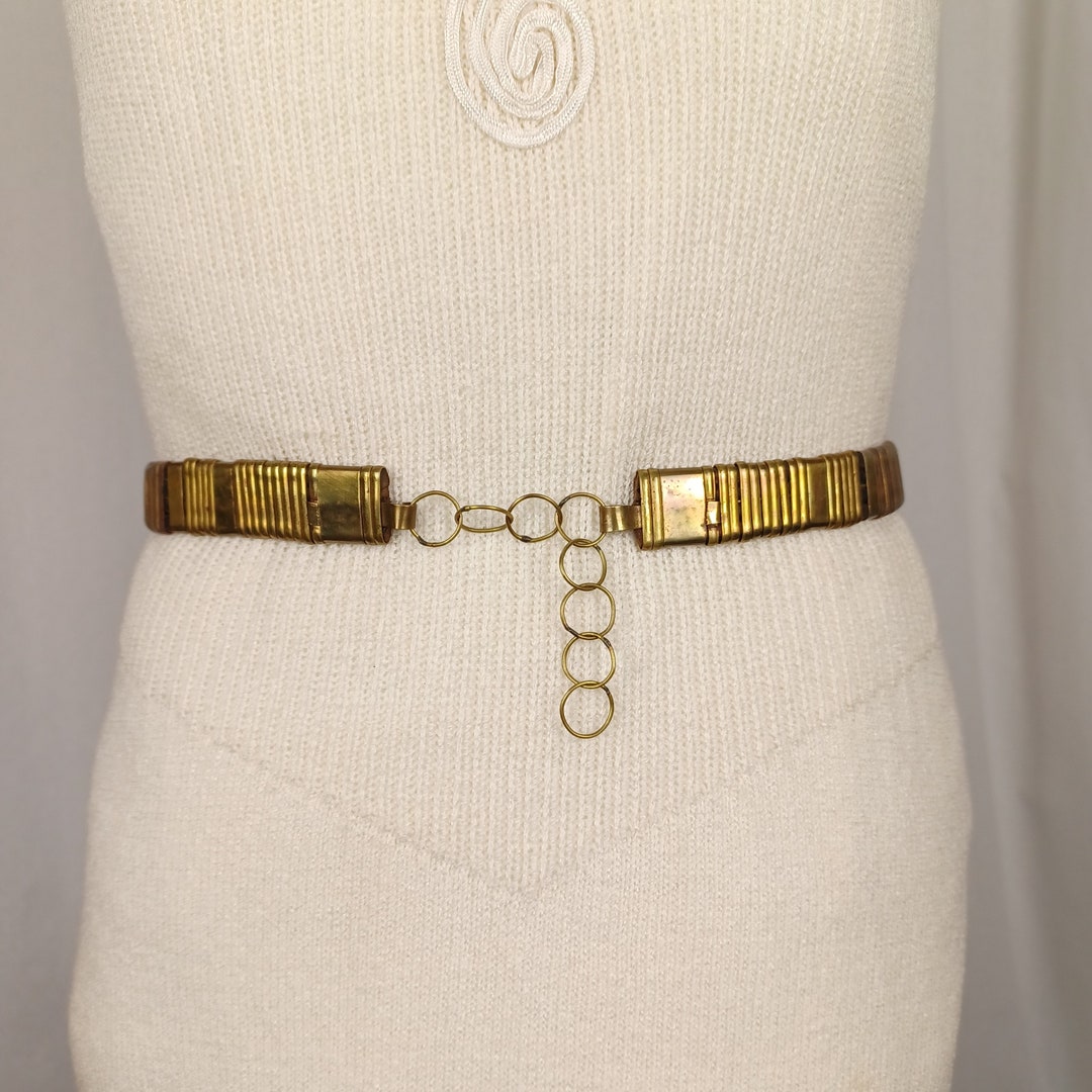 Vintage 70s Mixed Metal & Leather Belt, 31 34, Brass Copper, Chain Belt ...