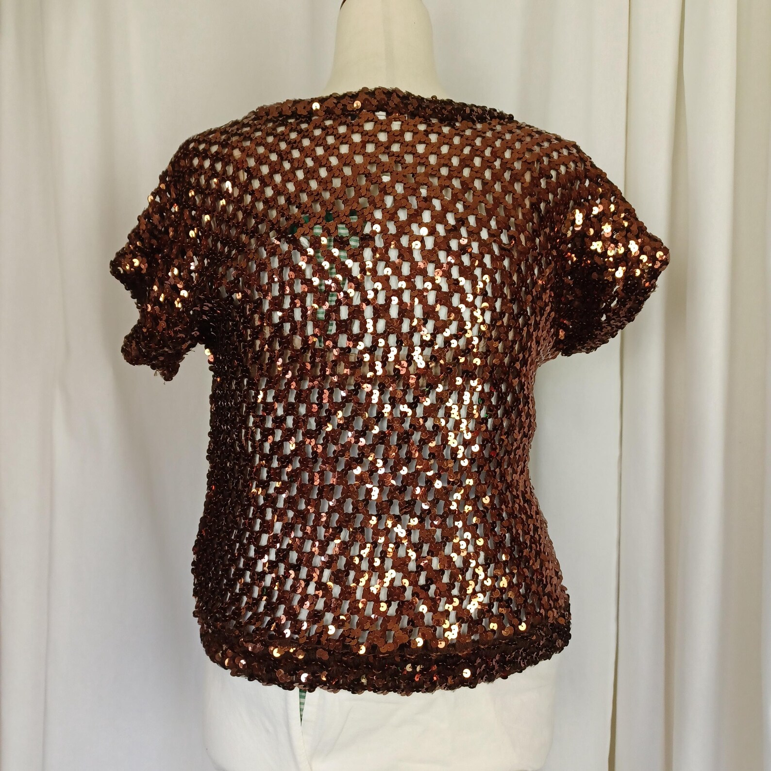 Vintage 70s Copper Bronze Sequined Mesh Disco Top, Medium, Toppettes by ...