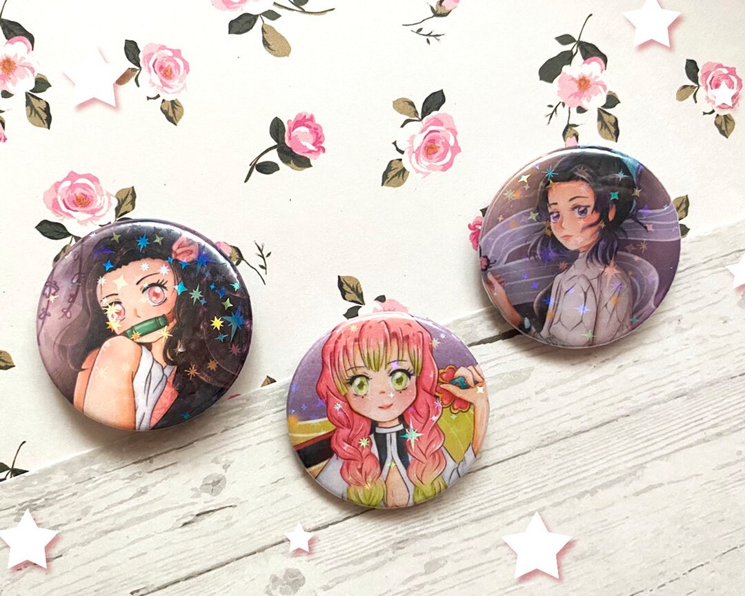 Demon Girls Pin Button | Kny | Handmade Holo Badge | Desgin by Evenstar ...