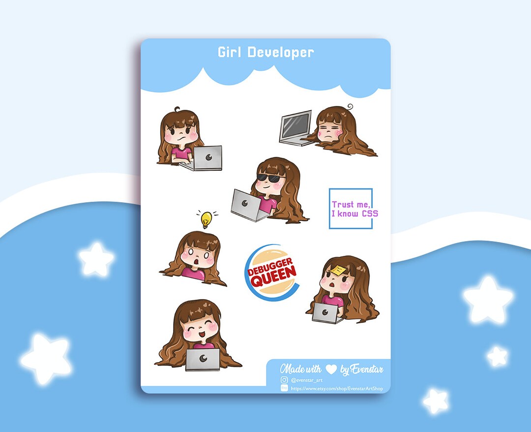 Girl Developer Stickers Sheet | Planner & Bullet Journal | Laptop ...