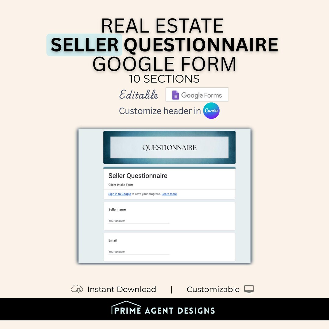 Real Estate Seller Intake Google Form Template, Digital Client Intake ...