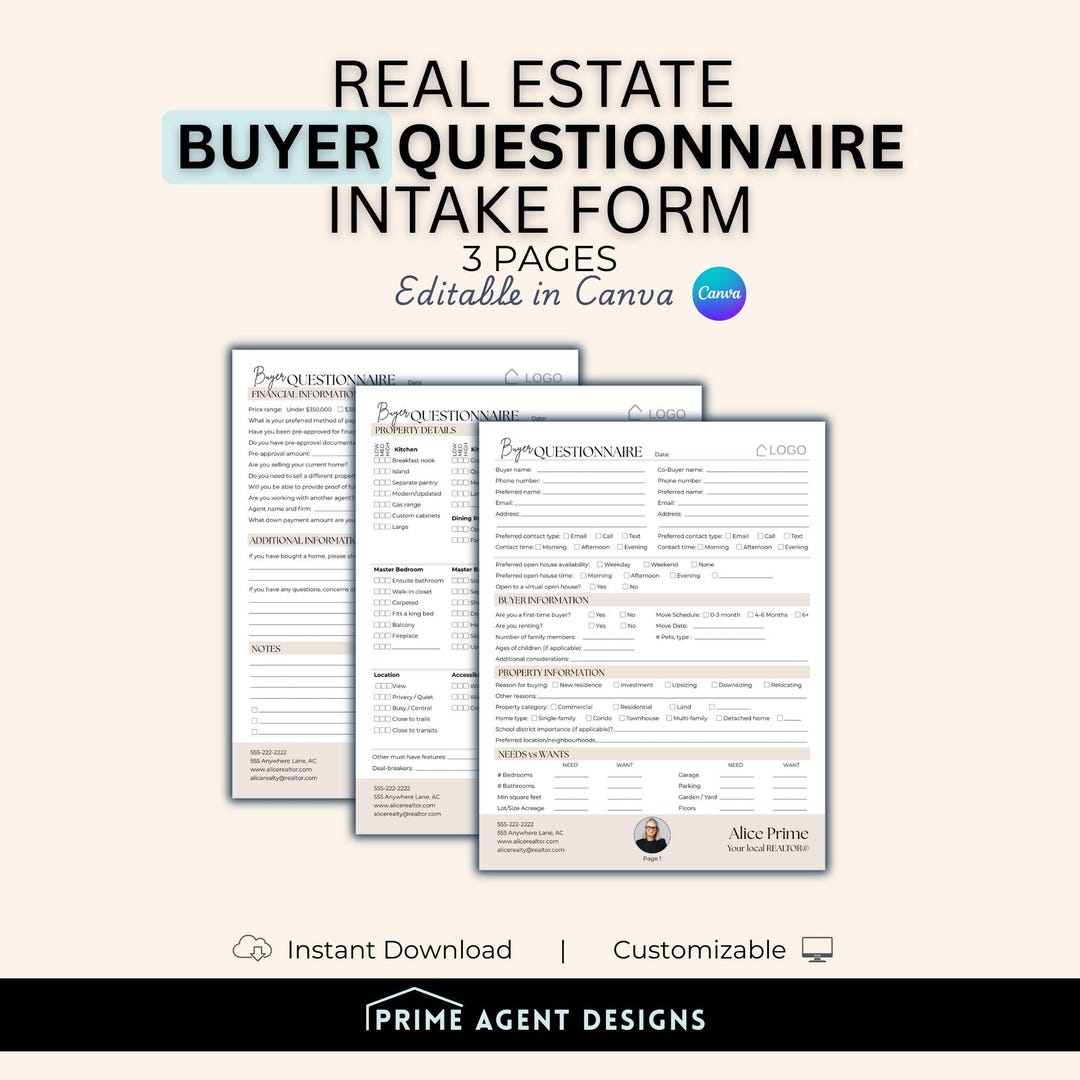 Real Estate Buyer Questionnaire for Real Estate Agents and Realtors ...
