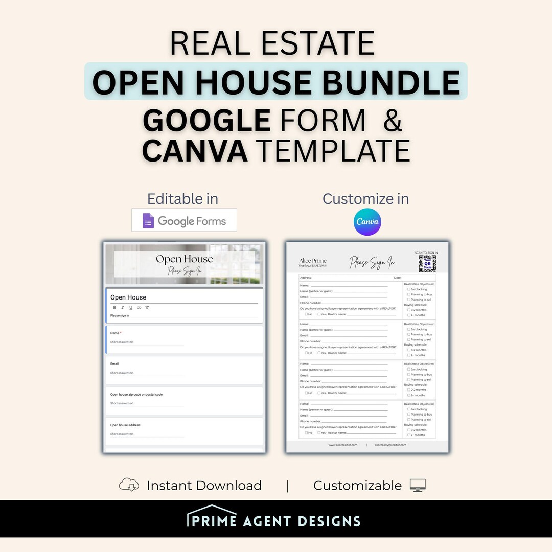 Open House Sign in Sheet Template Bundle With QR Code Canva Template ...