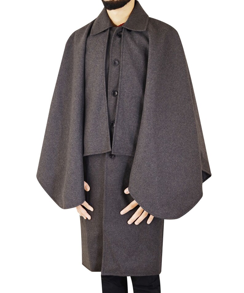 Men's Christmas Coat - 100% Gray Wool, Christmas Inverness Coat Men's ...