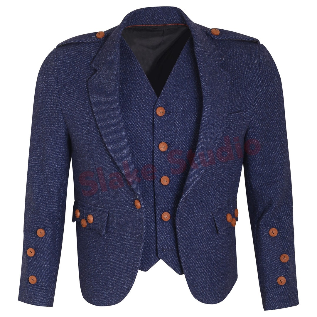 Scottish Men's Blue Tweed Kilt Jacket & Vest | Argyle | Men's Highland ...