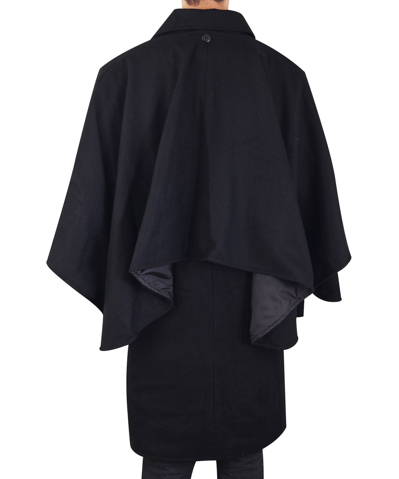 Men's Black Inverness Cape, Black Wool Men's Long Sleeves Christmas ...