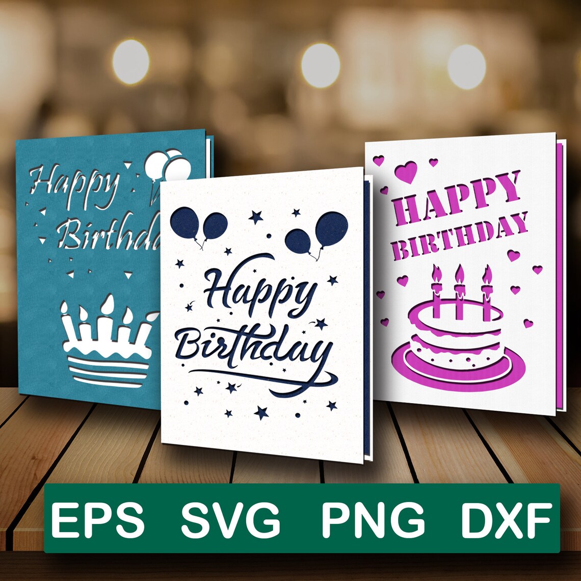 3 Happy Birthday Card Svg Digital Cut File Silhouette and - Etsy