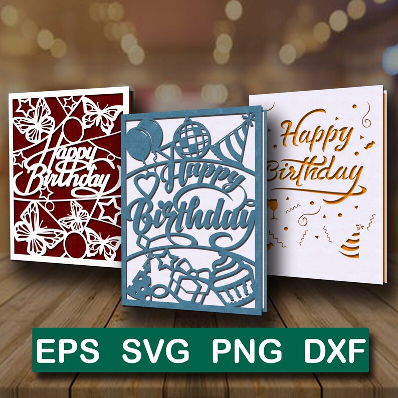 3 Happy Birthday Card Svg Digital Cut File Silhouette and - Etsy