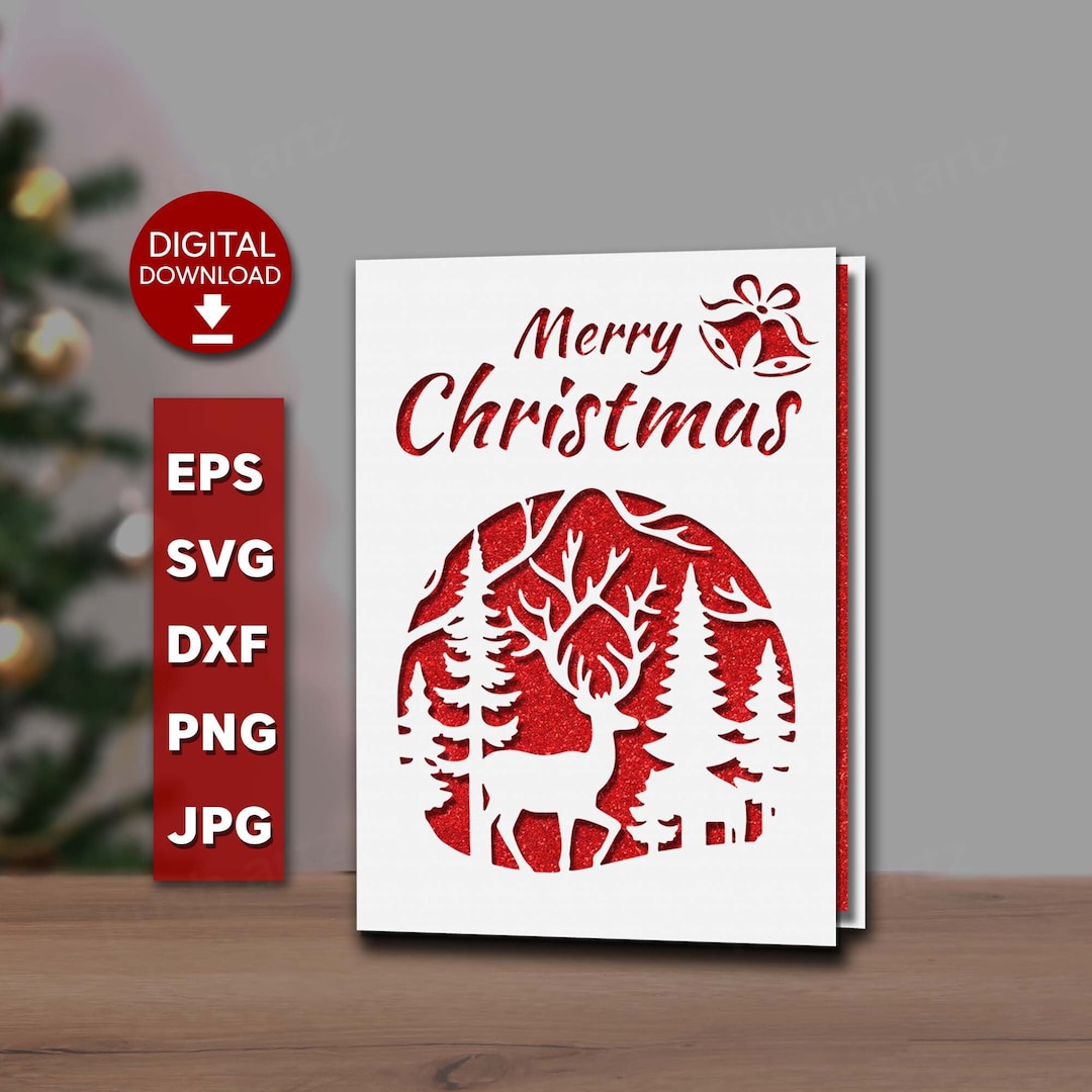 Merry Christmas Card Svg, Christmas Cards Template EPS, DXF, SVG ...