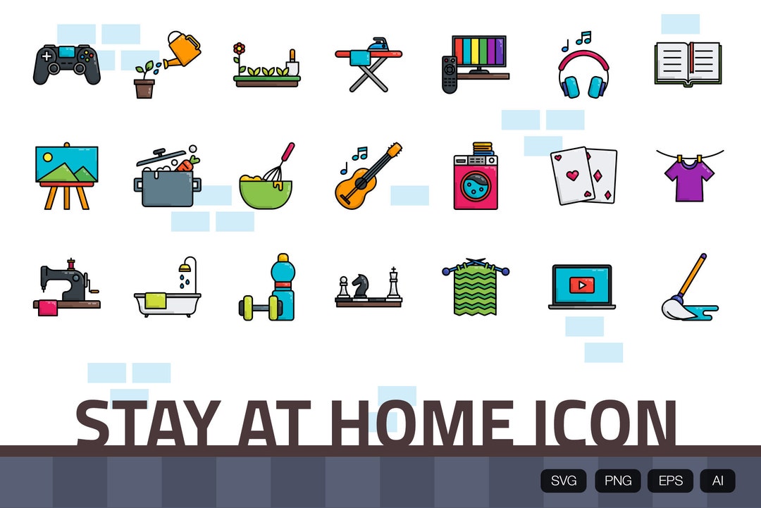 Stay at Home Outline Icon SVG Digital Download 21 Indoor Activity ...