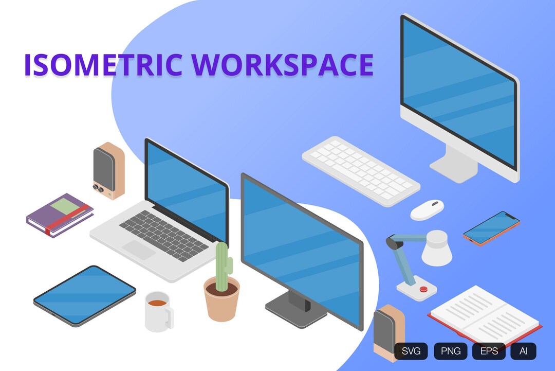 Isometric Workspace Icon SVG Digital Download 14 3D Desk Technology ...