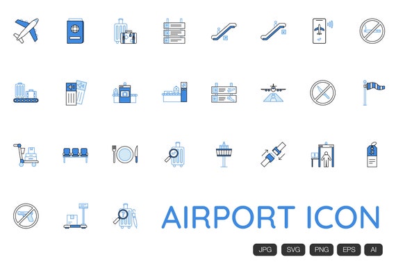 Airport Blue Line Icon SVG JPG PNG Digital Download 27 - Etsy