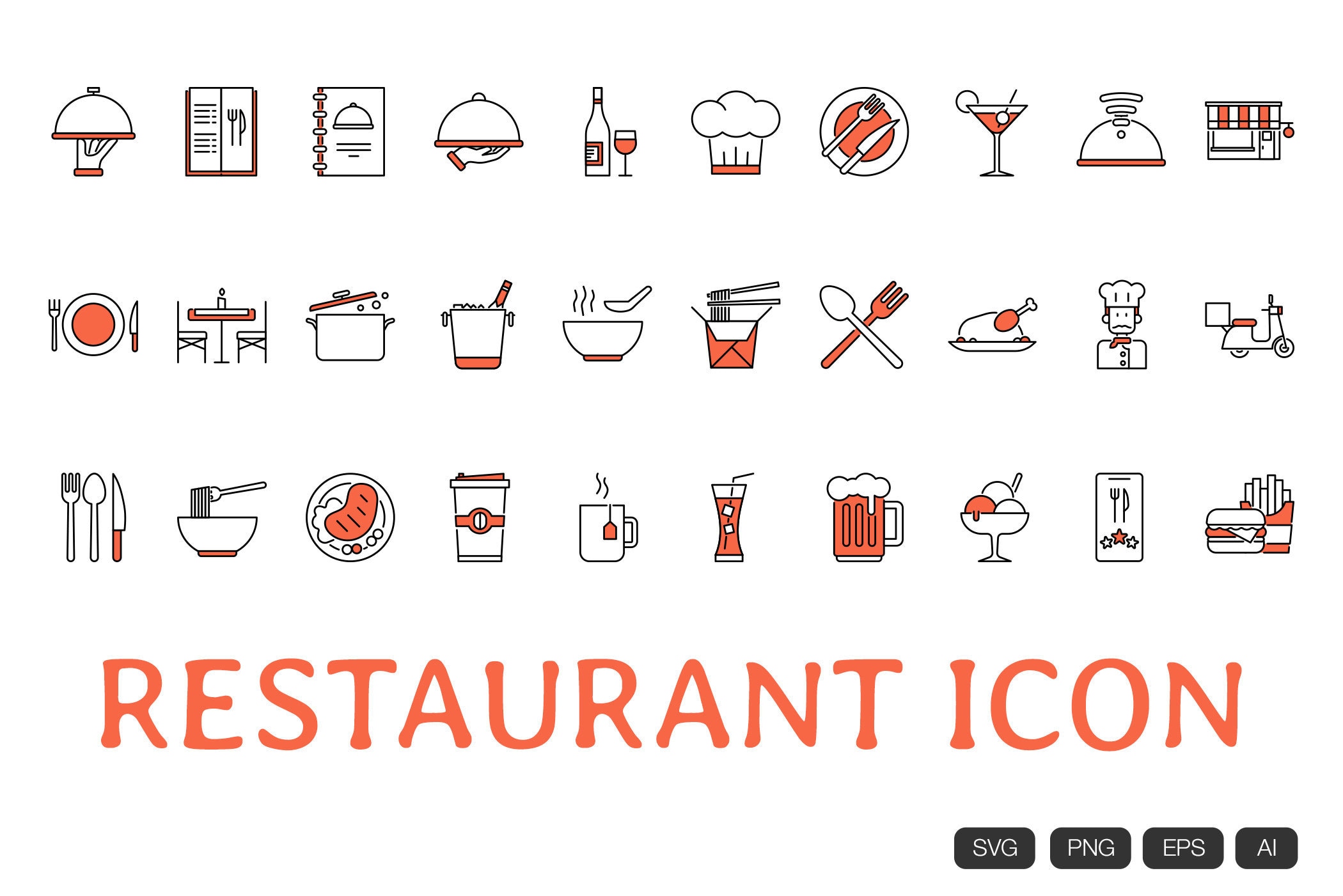 Restaurant Symbol Outline Icon SVG JPG PNG Digital Download 30 Logo ...