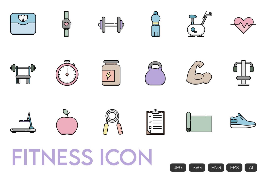 Fitness Gym Workout Outline Icon SVG JPG PNG Digital Download 18 ...