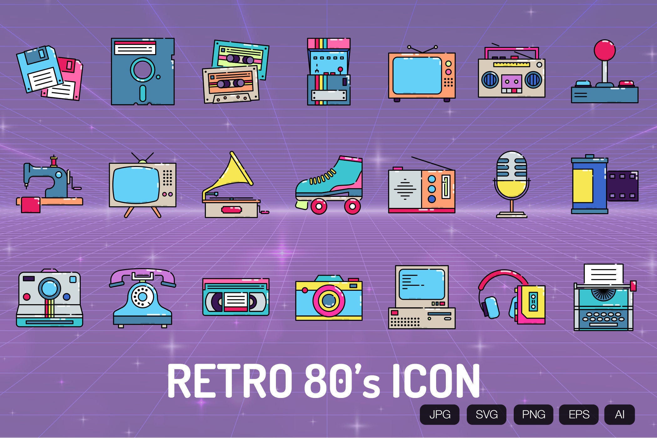 80's Retro Technology Outline Icon SVG JPG PNG Digital Download 21 90's ...