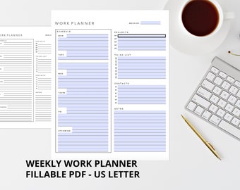Weekly Work Planner, Printable Productivity at Home Agenda Checklist ...