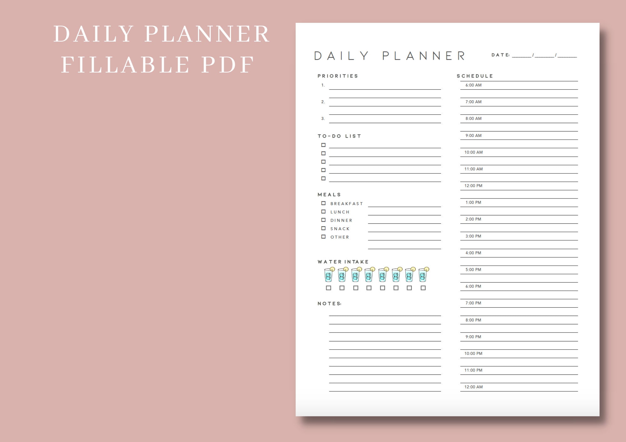 Printable Daily Planner fillable PDF - Etsy