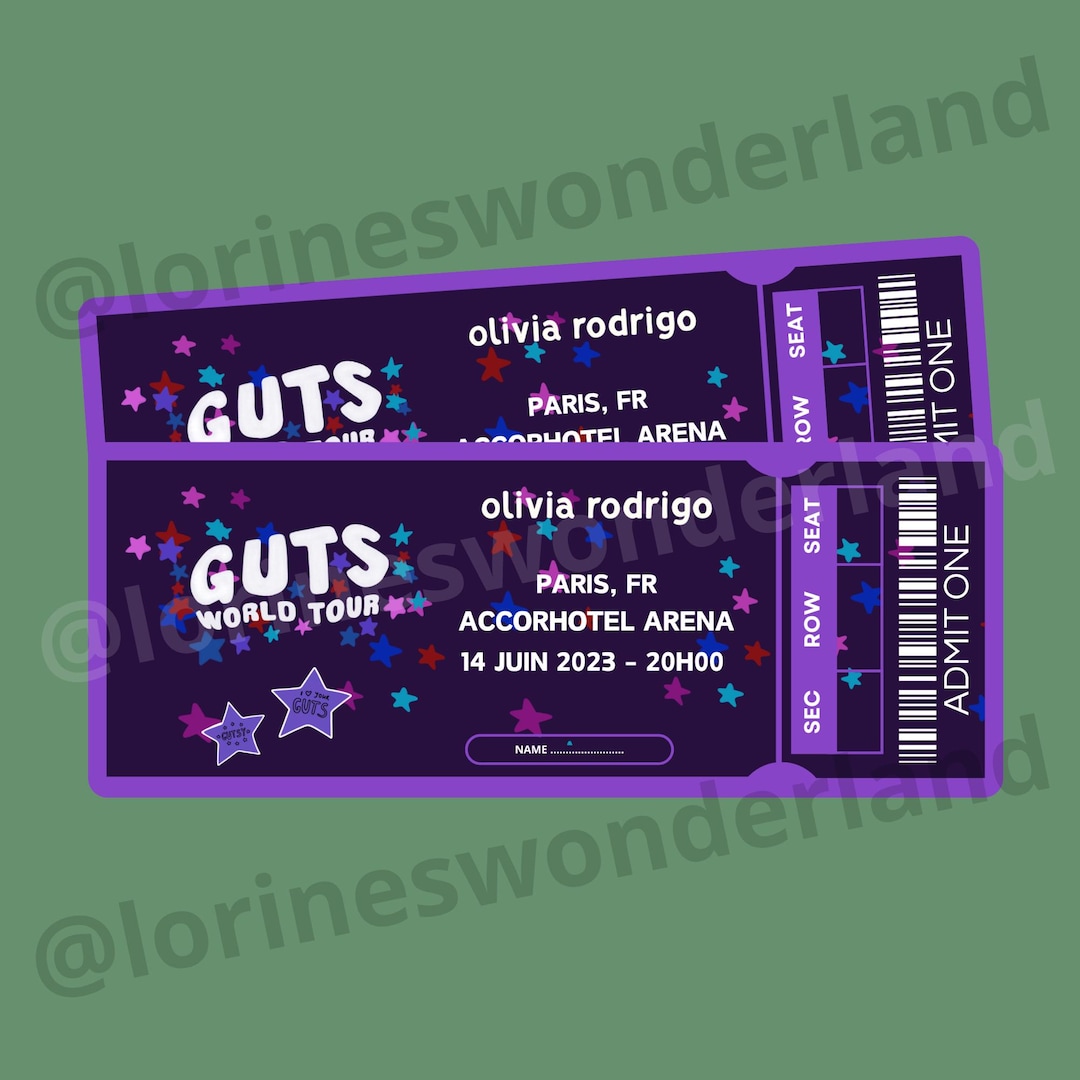 Physical Concert Ticket - Olivia Rodrigo - Guts World Tour - Etsy