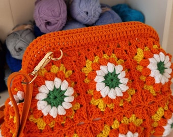 Colorful Granny Square Crochet Clasp Clutch and Crossbody Bag, 2 in 1 ...
