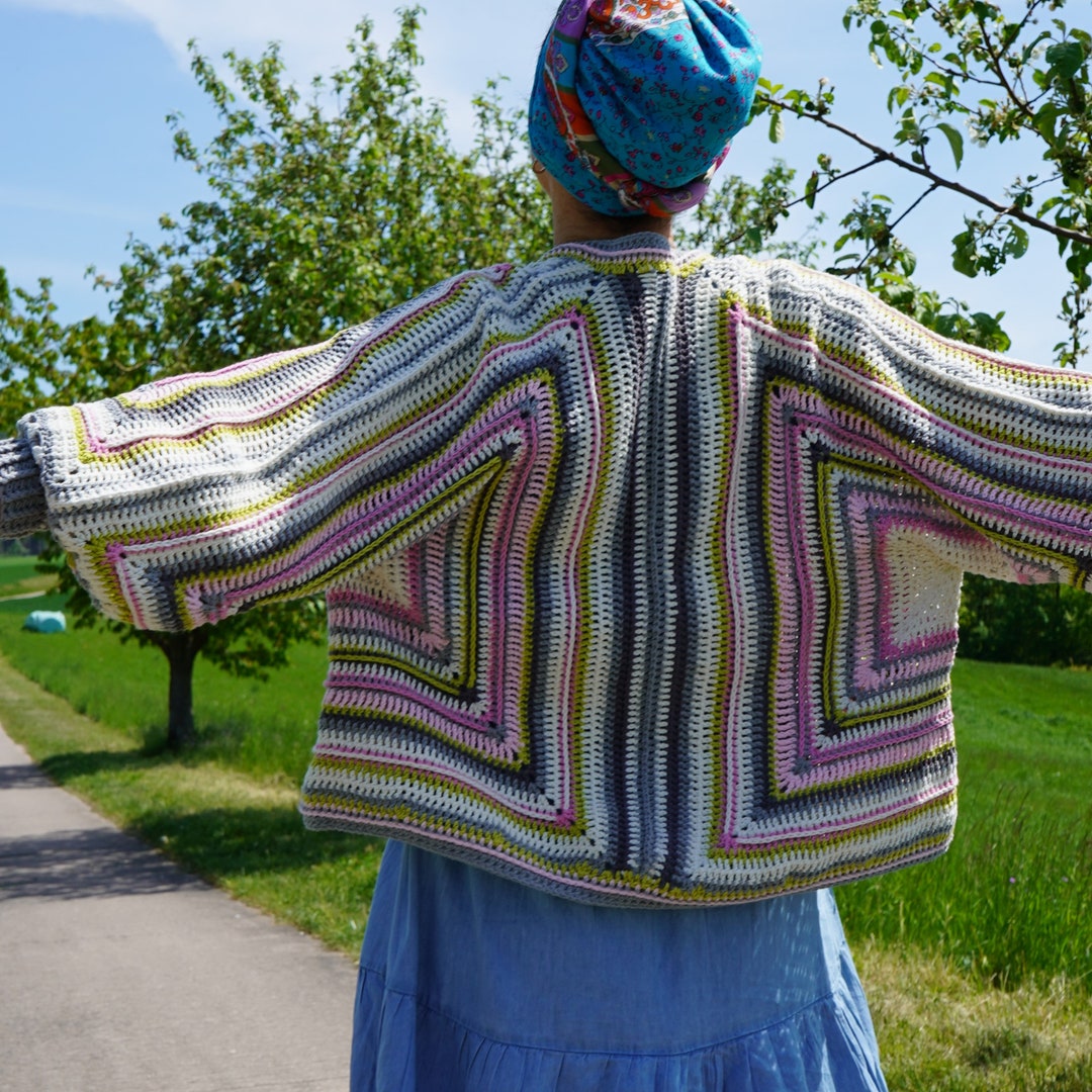 Hexagon Jacket Hexagon Cardigan Crochet Jacket Colorful Cardigan Bomber ...