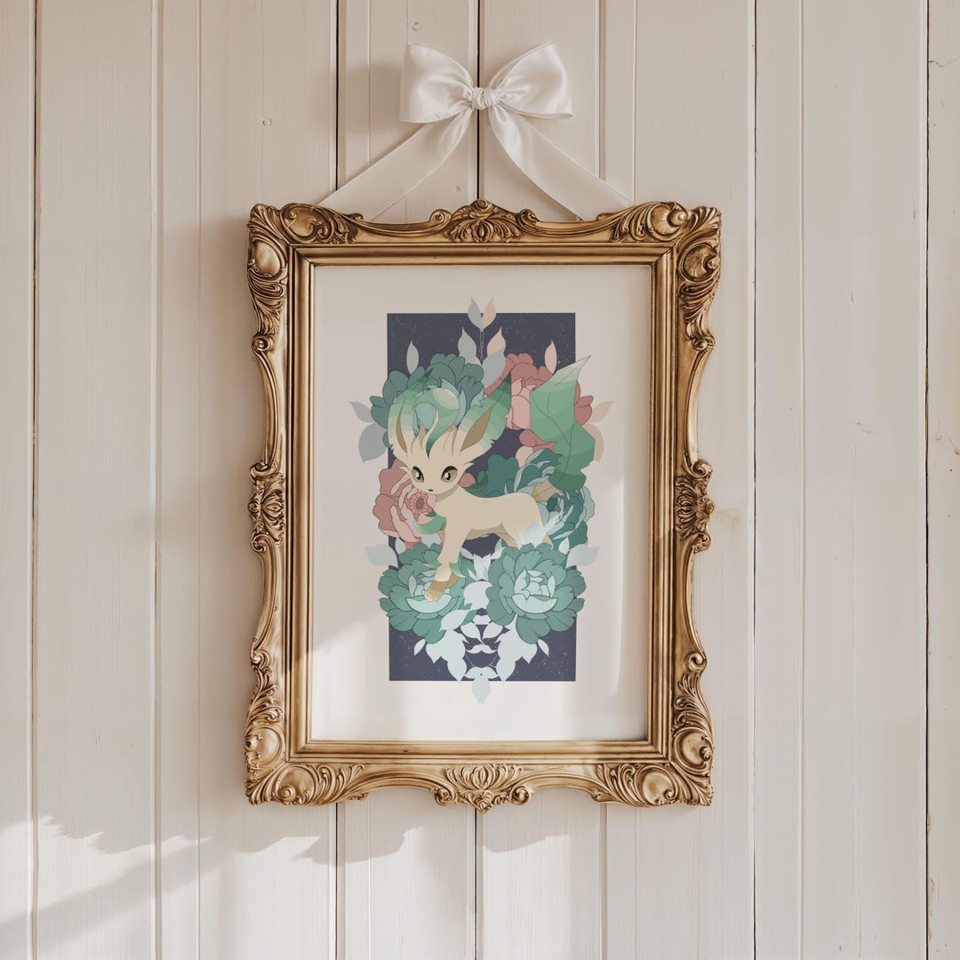 Leafy Fox Creature - Anime Inspired - Floral Fantasy Wall Art - Nursery ...