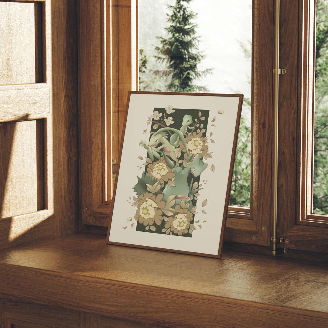 Jungle Lizard Creature Evolution - Anime Inspired - Floral Fantasy Wall ...