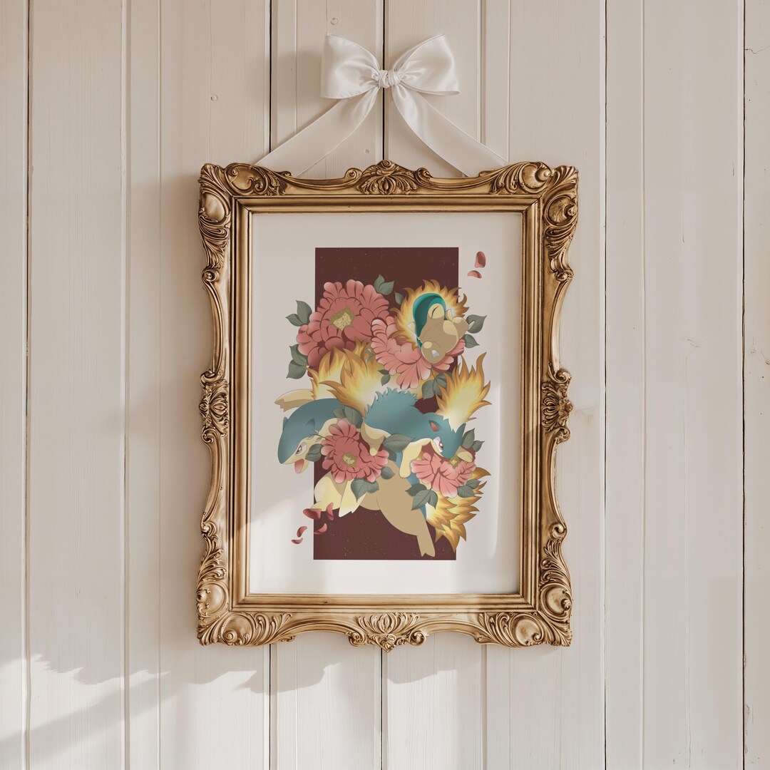 Pokemon Inspired | Cyndaquil Evolution Printable Anime Floral Wall Art ...