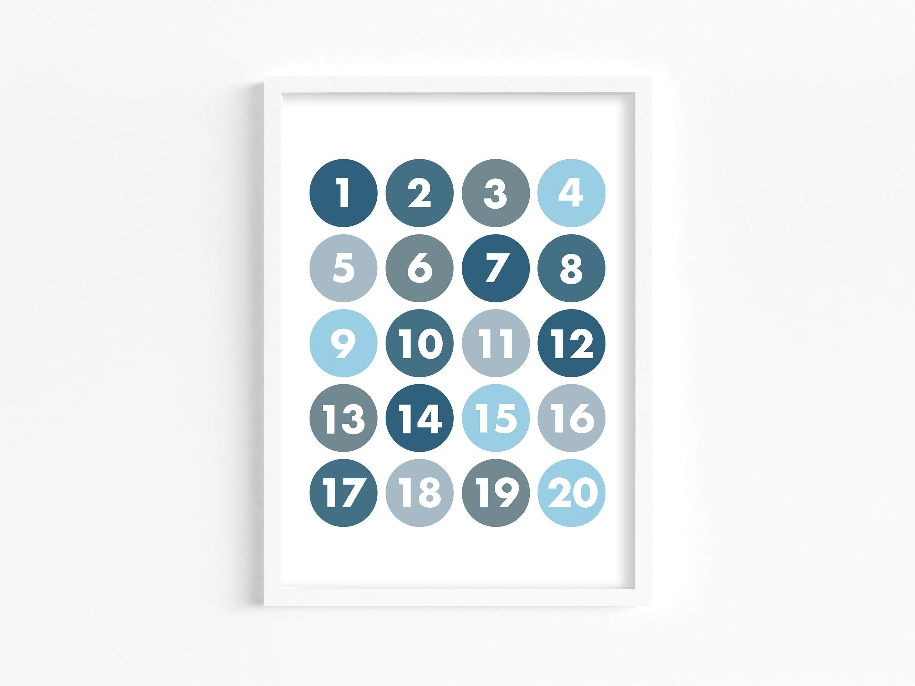Blue Numbers Print 1-20 Counting Chart Educational Print | Etsy