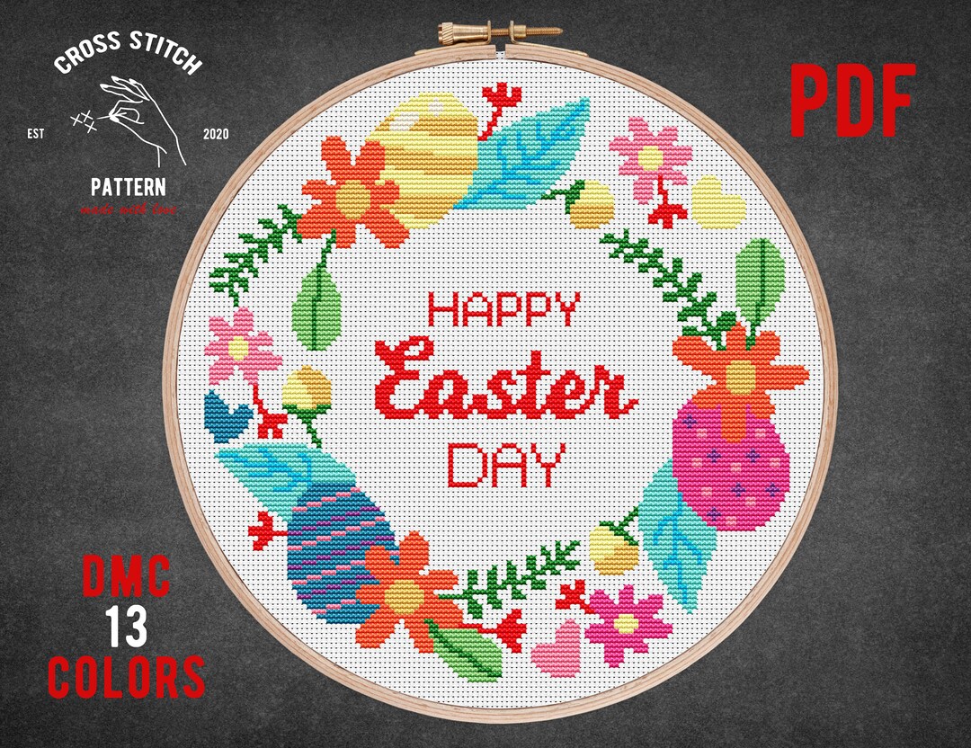 Happy Easter Day Cross Stitch Pattern Easter Decoration Embroidery ...