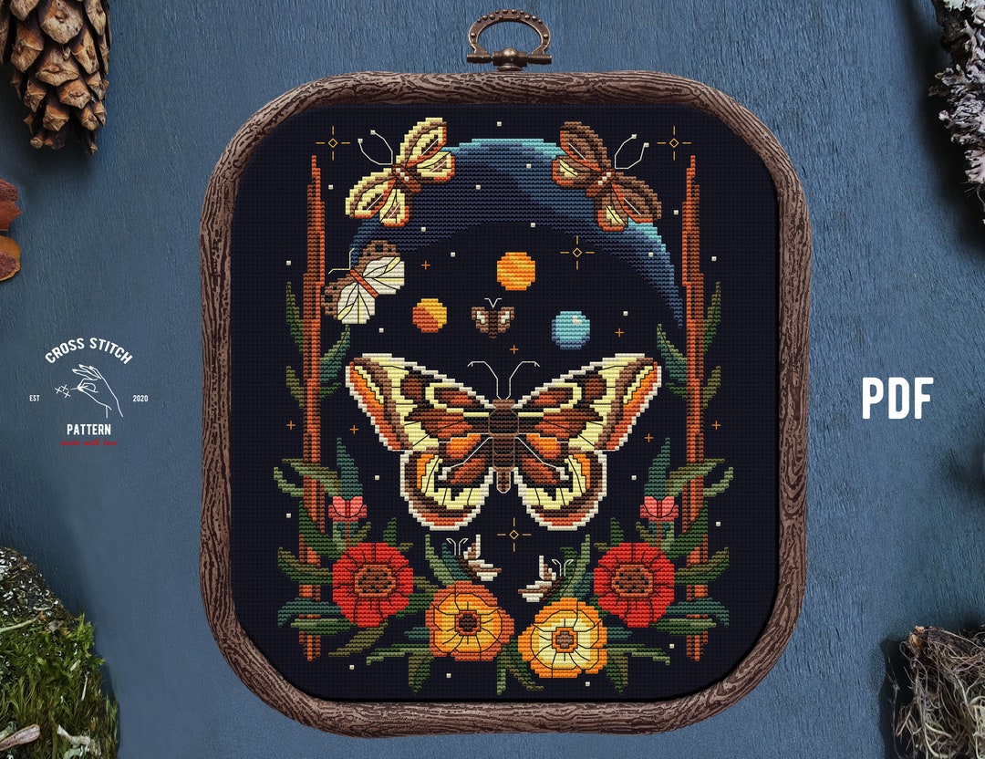 Moth Cross Stitch Pattern Witchy Cross Stitch Insect Embroidery ...