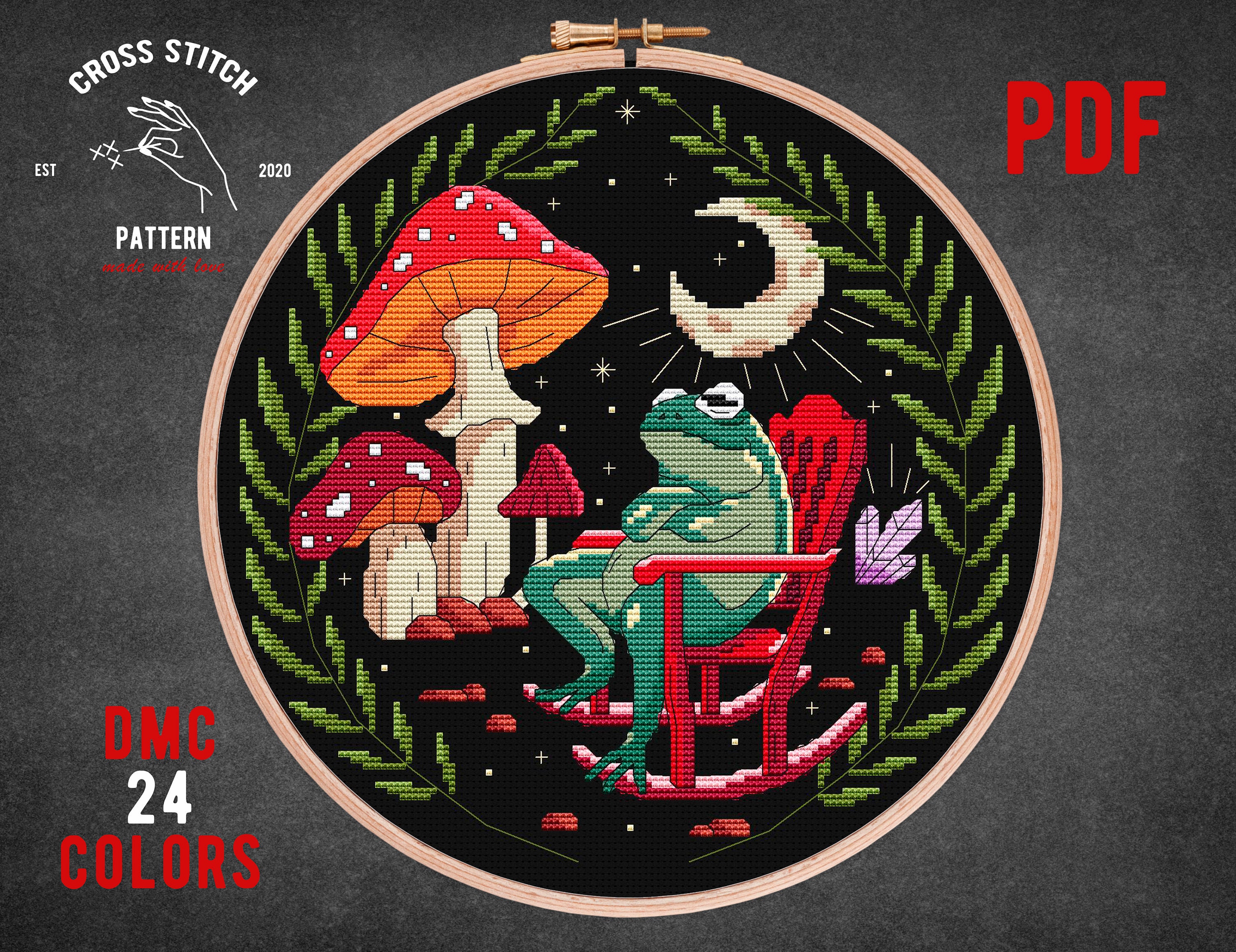 Frog Cross Stitch Pattern Mushroom Cross Stitch Toad Cross - Etsy Australia