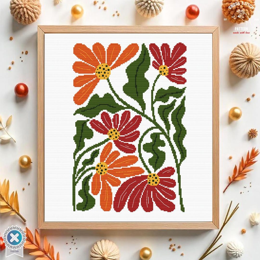 Plant Cross Stitch Pattern, Bright Flower Design, Colorful DIY Kit ...