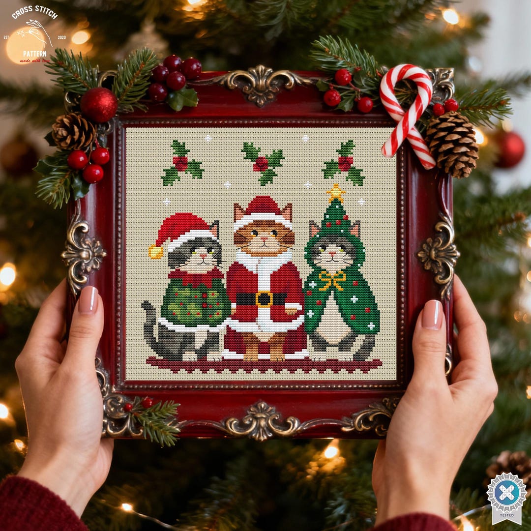 Christmas Cats Cross Stitch Pattern Advent Calendar Santa Cat Cute ...