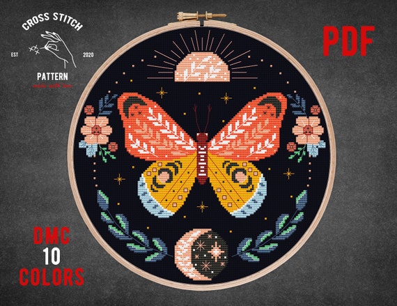 Moth Cross Stitch Pattern Insect Cross Stitch Witchy Cross | Etsy