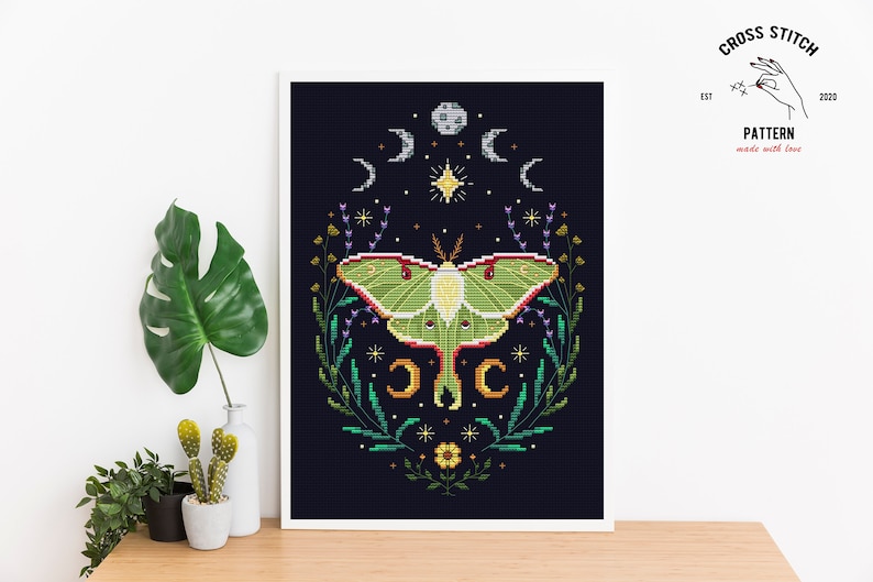 Luna Moth Cross Stitch Pattern Witchy Cross Stitch Gothic - Etsy
