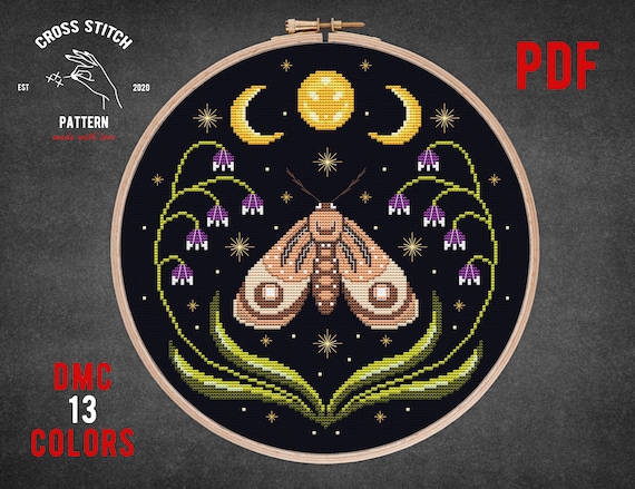 Moth Cross Stitch Pattern Insect Cross Stitch Witchy Cross - Etsy