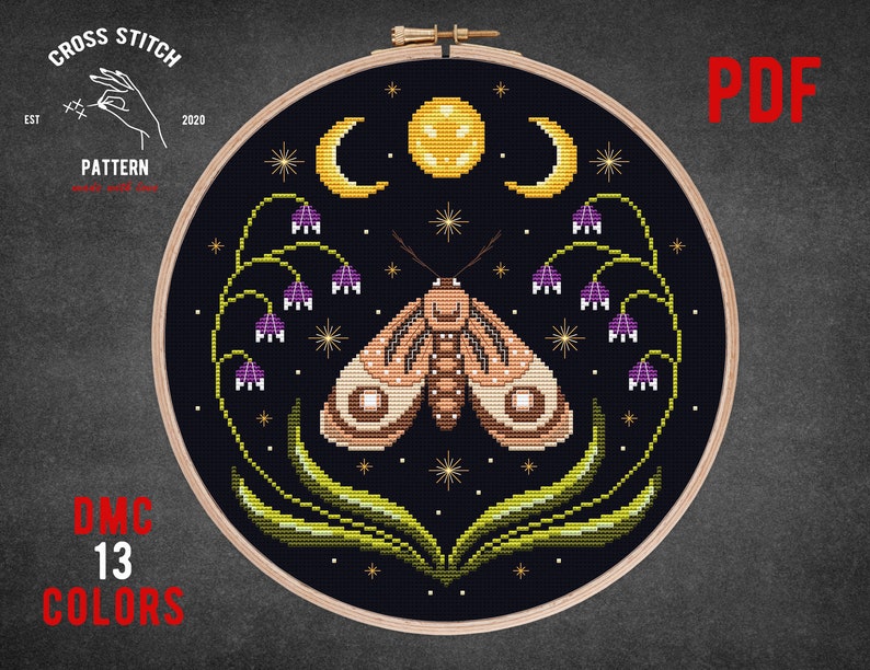 Moth Cross Stitch Pattern Insect Cross Stitch Witchy Cross - Etsy