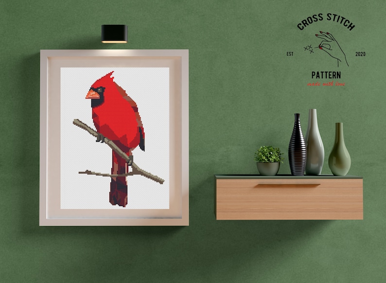 Red Cardinal Cross Stitch Pattern Geometric Bird Cross - Etsy