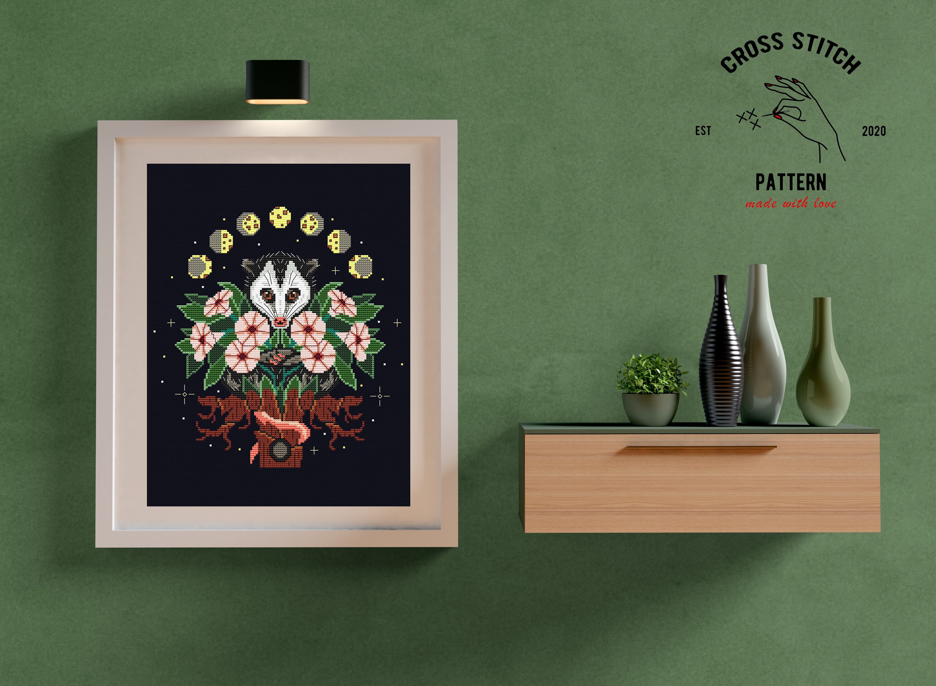 Possum Cross Stitch Pattern Occult Embroidery Modern Gothic - Etsy