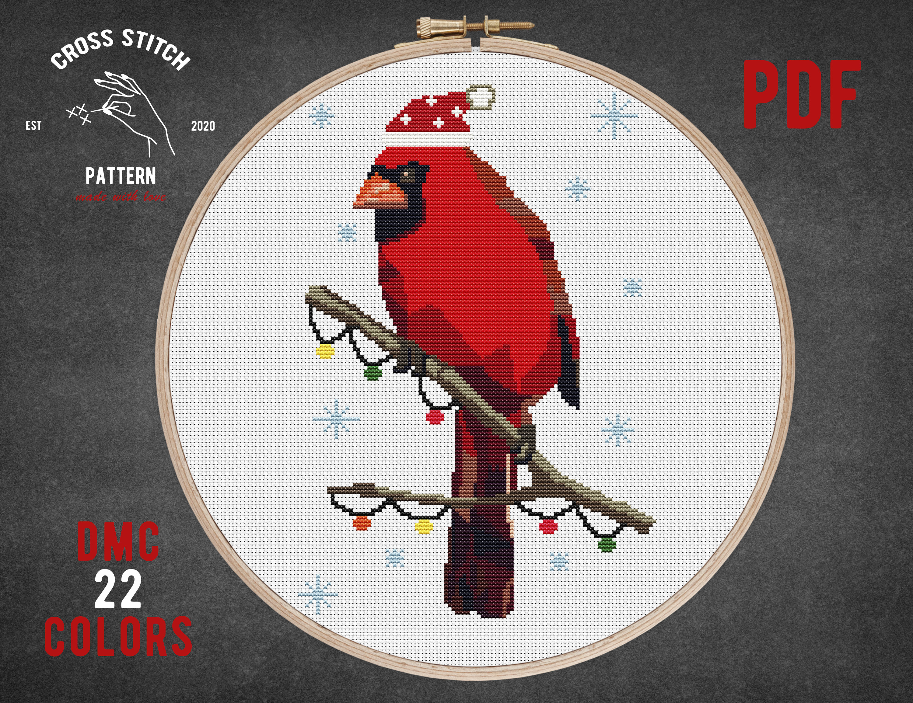 Red Cardinal Cross Stitch Pattern Cristmas Ornaments Geometric | Etsy