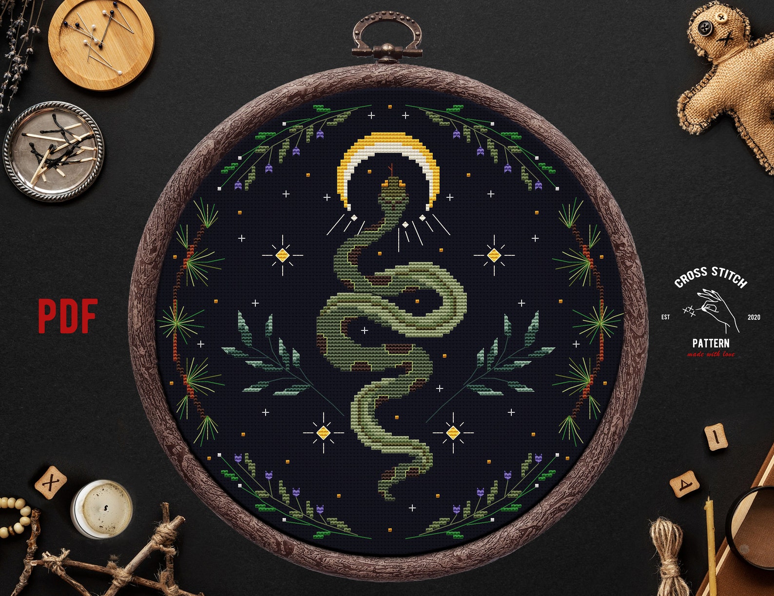 Snake Cross Stitch Satanic Cross Stitch Gothic Cross Stitch Witchy ...
