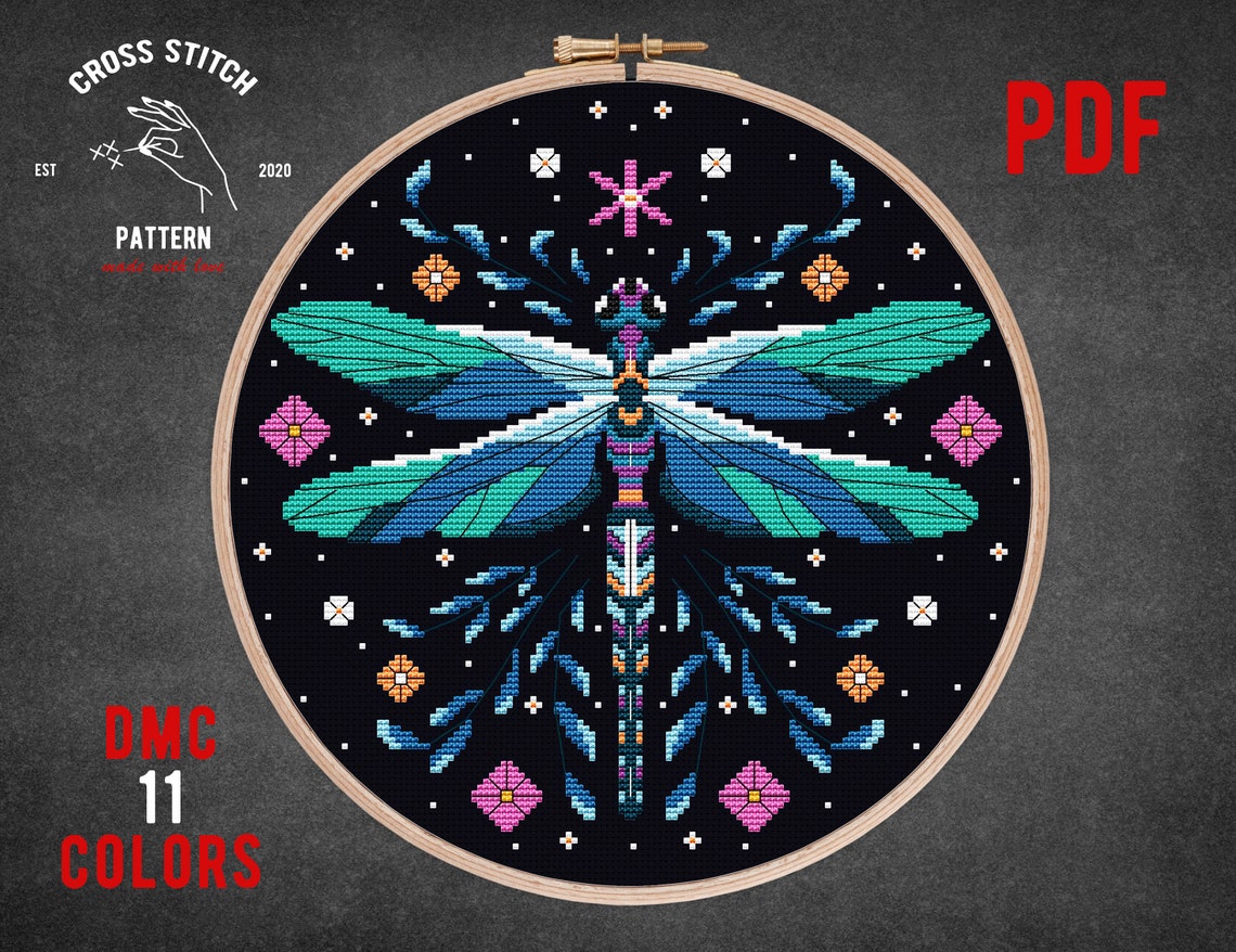 Dragonfly Cross Stitch Pattern Modern Cross Stitch Insect | Etsy