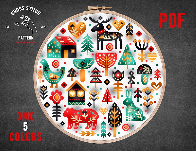 SET OF 5 Scandinavian Cross Stitch Pattern Nordic Cross Stitch Advent ...