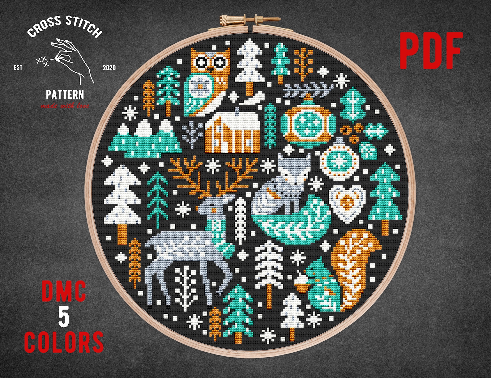Scandinavian Christmas Ornament Cross Stitch Pattern Woodland Animals ...