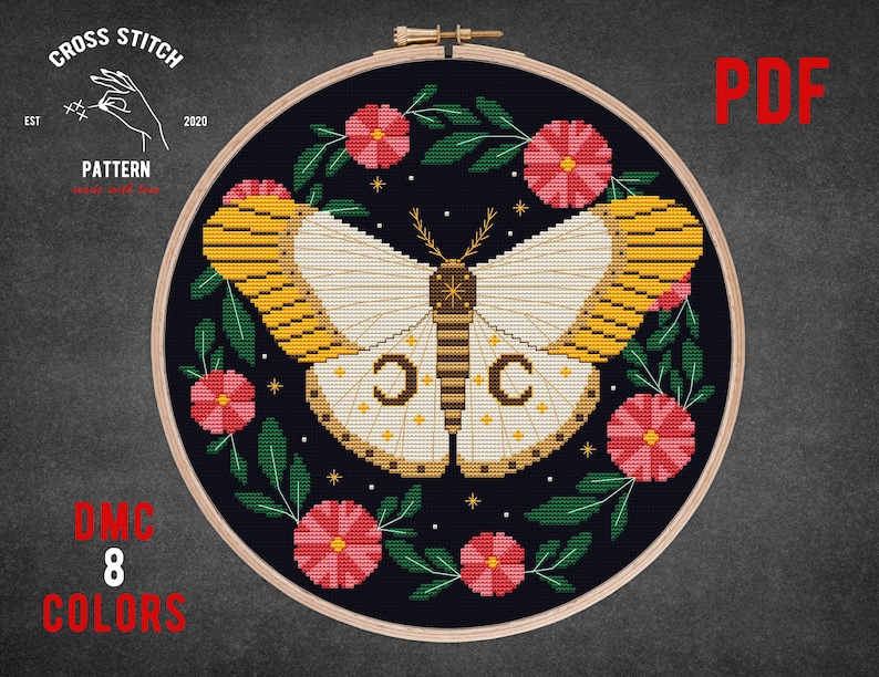 Moth Cross Stitch Pattern Insect Cross Stitch Witchy Cross - Etsy
