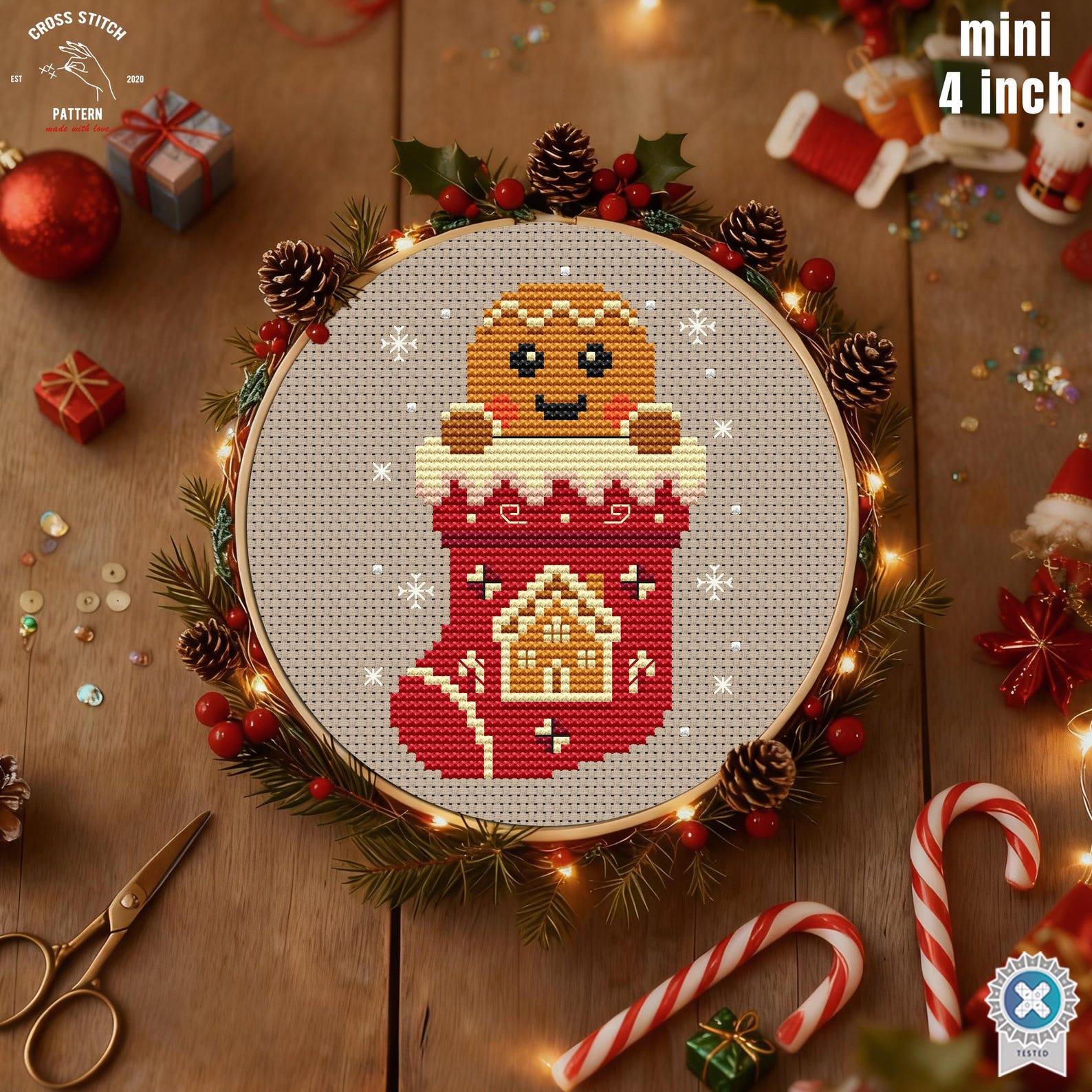 Christmas Stocking Cross Stitch Pattern Mini Cute Gingerbread Man ...